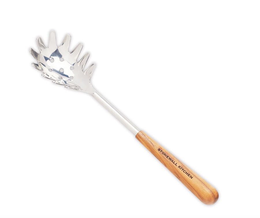 Stainless Steel and Teak Pasta Server Stonewall Kitchen – MARKET